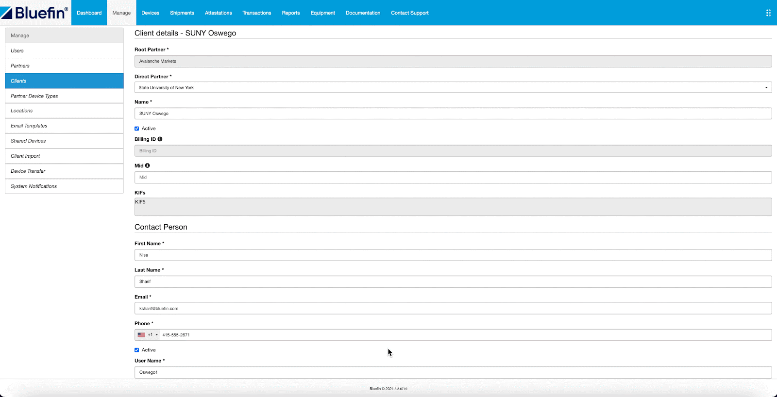 Update a Client's Contact Person in P2PE Manager
