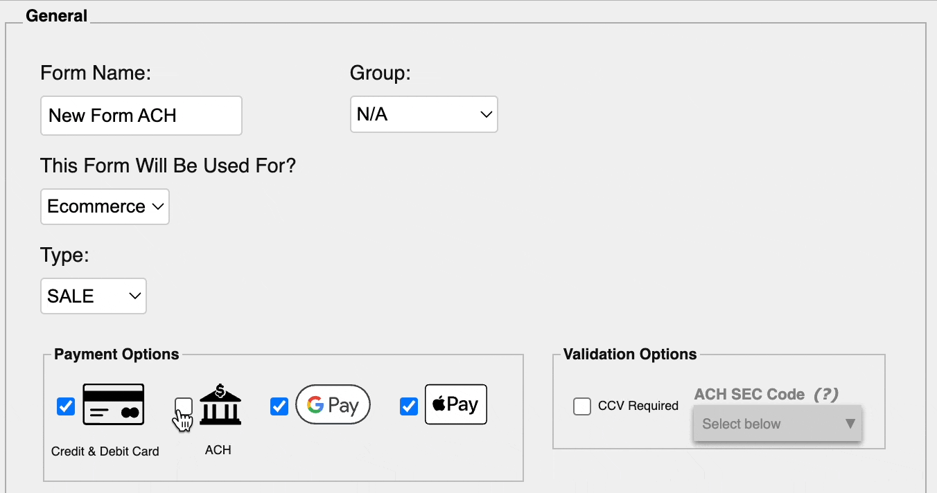 Add ACH as a Payment Type on PayConex Hosted Payment Forms